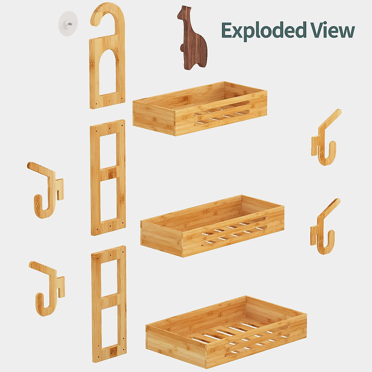 Nuvograin Bamboo Shower Caddy, Bathroom Caddy Hanging, 3 level Bathroom Shower Organizer, Caddy over Shower Head, Hanging Shower Caddy