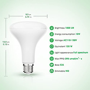LED Grow Light Bulb, Briignite BR30 Grow Light Bulbs, Full Spectrum Grow Light Bulb 12W, 120W Equivalent, Plant Light Bulbs E26 Base, Grow Light for Indoor Plants, Seedlings, Greenhouse, Hydroponic