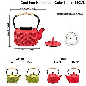 Japanese cast iron teapot with tea egg filter gas stove kettle 850ml metal red teapot lift iron water kettle kung fu tea set-Red