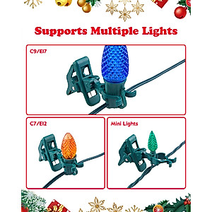 Minetom C7 C9 Christmas Light Clips Outdoor, 100 Count Universal Quick Christmas Light Spring Clips for Outside Roof Gutter Shingle Fence E12 E17 Base