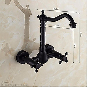 SJQKA Faucet Black bronze antique faucet, faucet basin, cold and hot wall, double hole basin faucet
