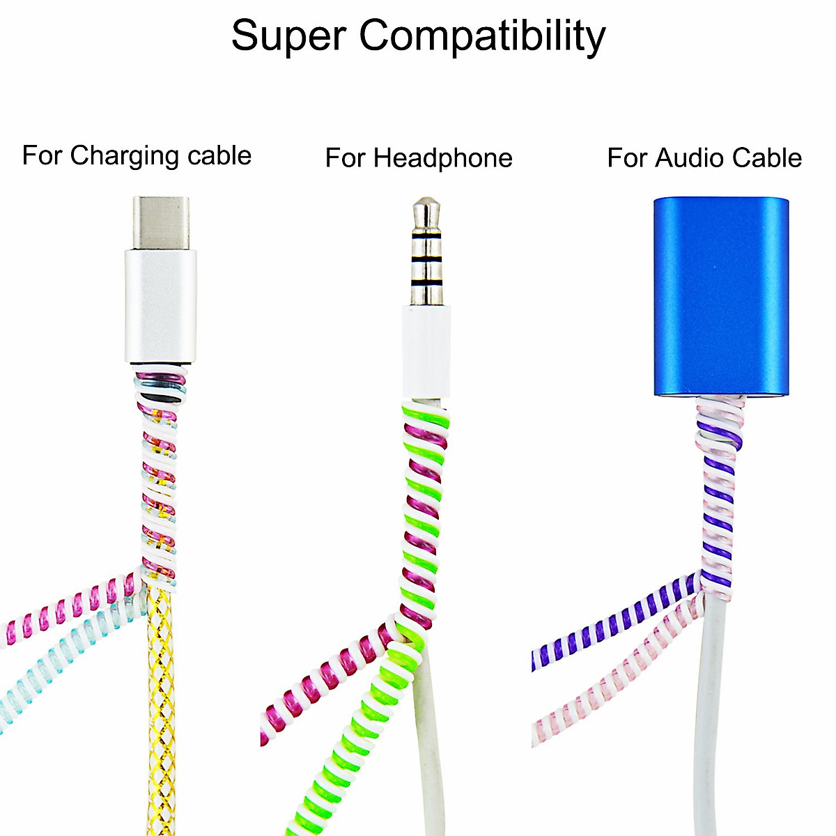 Rancco Cable Protector/Wire Repair/Pets Chew Cable Protector/Headphone Saver, 8 Pc Spiral Cable Strain Relief Cable Wrap Tube Charger Cord Sleeve, USB Date Cable Saver[3.9ft/pc]