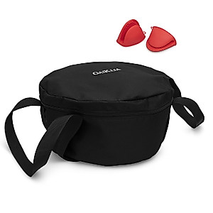 GAIKLIA Black 12" Dutch Oven Carry Bag - Padded Liner- Weather Resistant Oxford Cloth Bag - Complete with Silicone Mitt Set