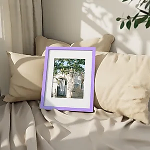 Vittanly Picture Frame, Engineered Wood, 11x14 inch, Purple, Single, with Shatter Resistant Plexiglass, Mat for 8x10 or 11x14 Photo, Wall & Tabletop Display
