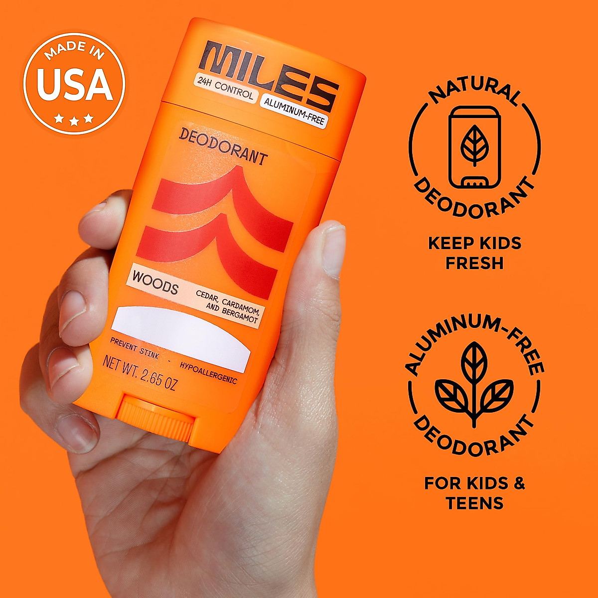 Miles - Deodorant for Teens, Tweens, & Kids - No Aluminum, Odor-Neutralizing Technology, Kid Friendly - Rugged Scent - 2-Pack