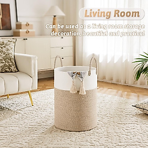 Artfeel Laundry Basket,Woven Cotton Rope Laundry Hamper,60L for Decor Storage of Dirty Clothes,Toys and Blankets in Bathroom,Baby Room and Living Room