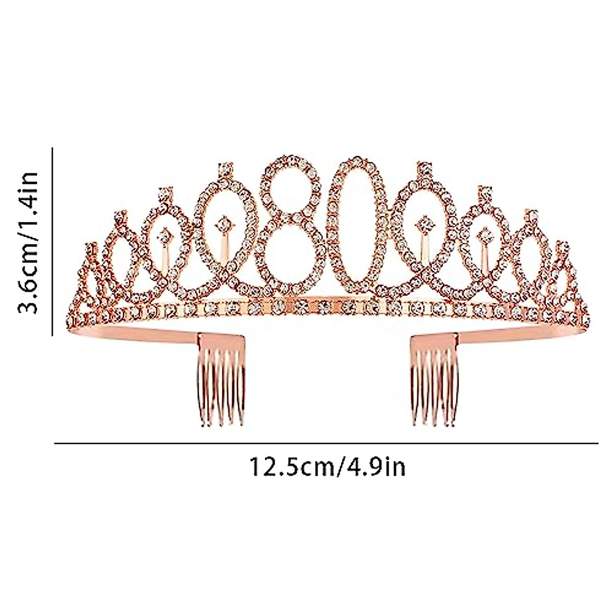 Ceqiny 80th Birthday Sash Tiara and Crowns for Girls, Birthday Queen Rose Gold Tiara, Princess Tiara Rhinestone Headbands with Combs Bridal Wedding Tiaras for Wedding Prom Bridal Party Christmas
