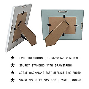 Buecasa Rustic 3.5x5 Inches Wooden Picture Frame Pack of 2 Vintage Cyan and White in Gift Box - Distressed Wood High Definition Glass Photo Frame Outside 6.1x7.7 Inches - 2 Way Display Tabletop or Wall Mount