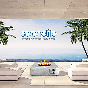 SereneLife Concrete Outdoor Propane Fire Pit Table - CSA/ETL Certified Safe 40,000 Pulse Ignition Weatherproof Square Propane Gas Fire Table - Adjustable Flame, Thermocouple - SLFPLG9