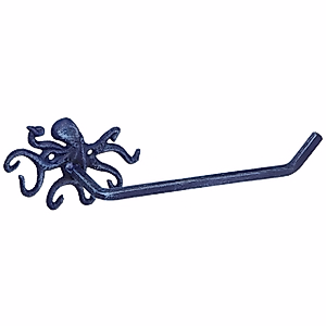 Hampton Nautical K-9205-solid-dark-blue Rustic Dark Blue Cast Iron Octopus Toilet Paper Holder 11" - Beach Bathroom Decor - Beach Decor - Cast Iron