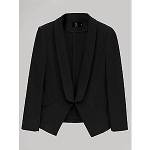 Sucolan Black Womens Cropped Blazer Jacket Business Casual Work Office Lightweight Long Sleeve Fitted Petite Dressy Ladies Blazers L