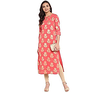 Janasya Indian Women's Tunic Tops Crepe Kurti for Women(JNE3261-KR-L)