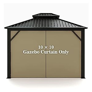 Gazebo Universal Replacement Privacy Curtain – Hugline 10' x 10' Gazebo Side Wall Outdoor Privacy Panel with Zipper (Khaki)