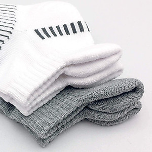 BERING Women's Athletic Running Cushioned Ankle Socks, Size 6-9, White/Grey, 6 Pairs