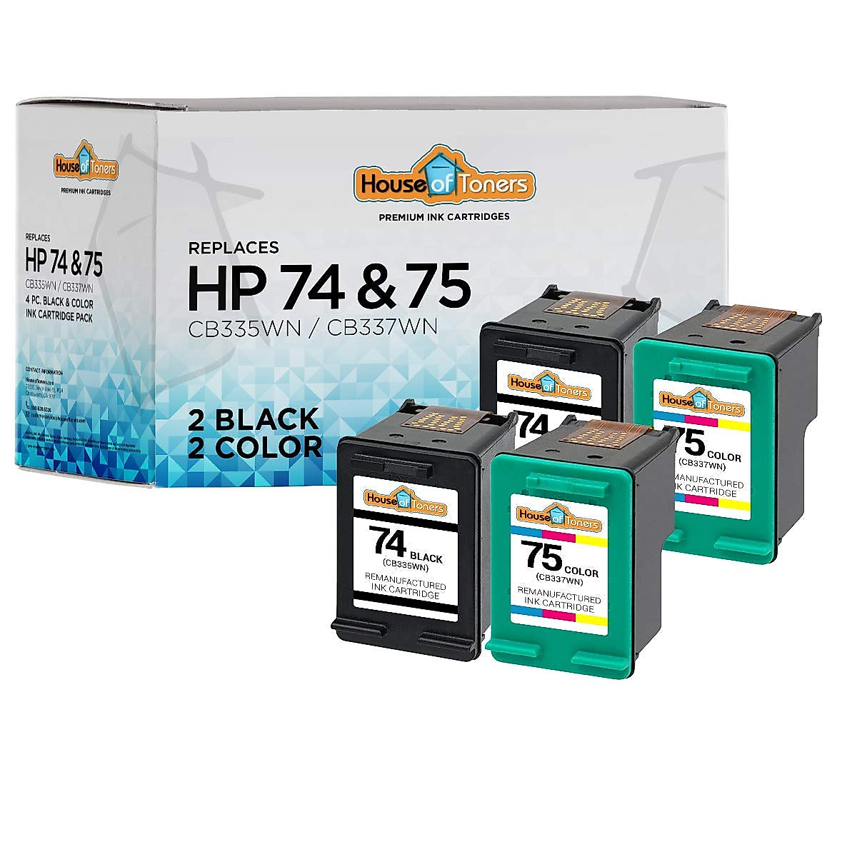 Houseoftoners Remanufactured Ink Cartridge Replacement for HP 74 75 CC659FN CB335WN CB337WN ((4 Pack (2-Black/2-Color))