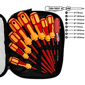 uoboeuq 9 Piece 1000V Insulated Electrician Screwdrivers Set with Magnetic Tips, Slotted and Phillips Bits Non-Slip Grip, with 1 Test pen Electrical screwdriver set