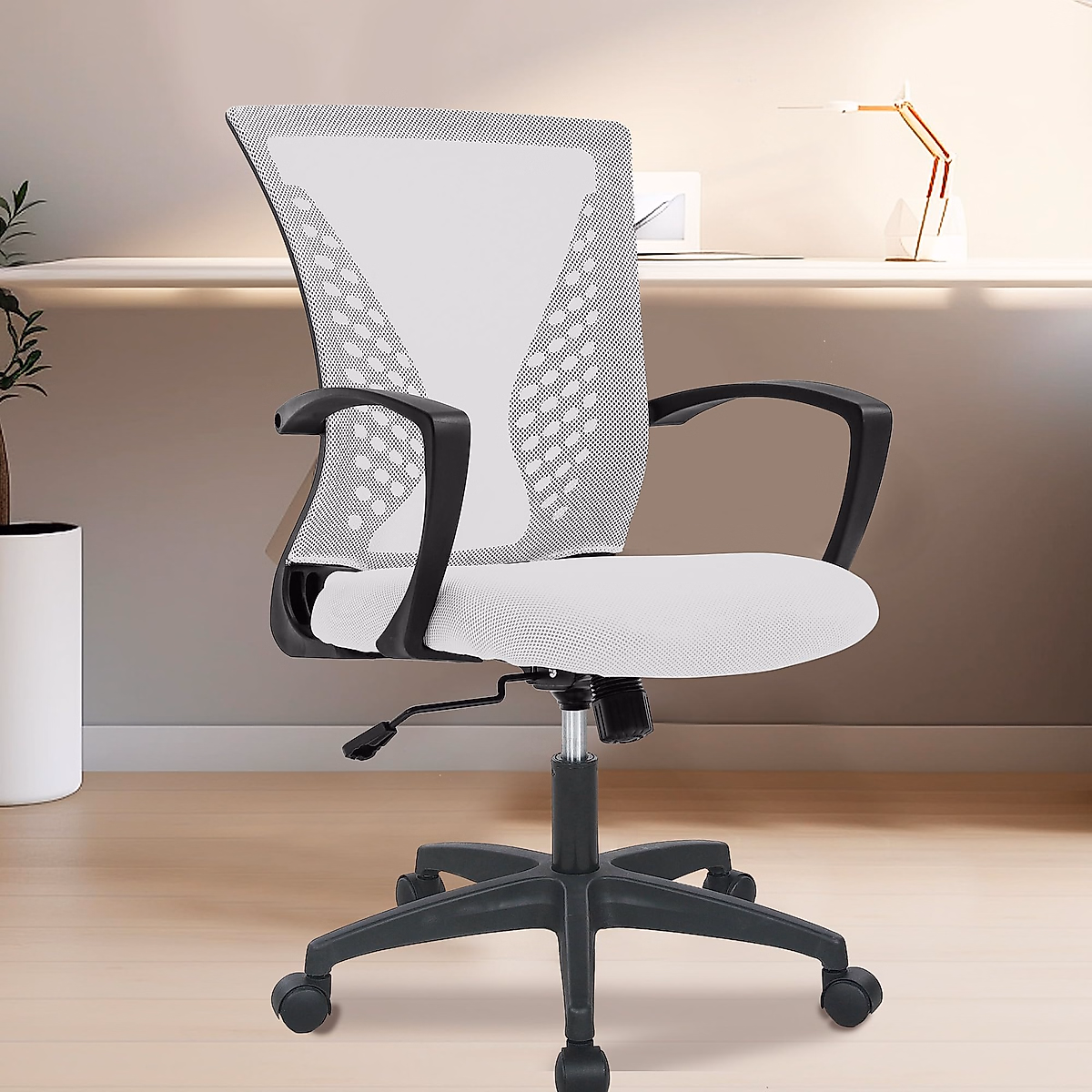PayLessHere Office Chair Desk Computer Chair Ergonomic Adjustable Executive Mesh Mid Back with 360 Degree Swivel Wheels Lumbar Support Armrest, Grey