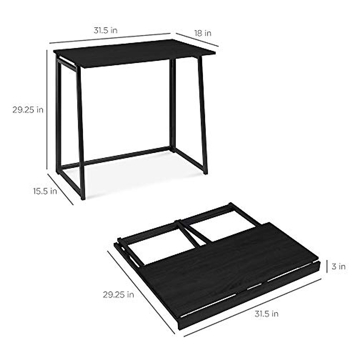 Best Choice Products 31.5in Folding Drop Leaf Desk Table, Computer Workstation for Home Office w/Wood Table Top, Back Shelf, Portable, Space Saving - Black/Black