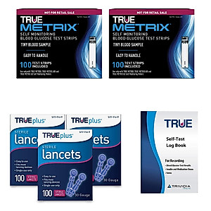 2X 100ct TRUE METRIX Test Strips + 3X 100ct 30g TRUEplus Lancets + TRUEplus Log Book