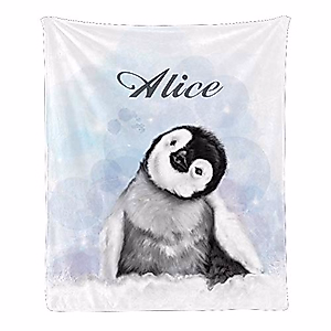 CUXWEOT Custom Blanket with Name Personalized Cute Penguin Soft Fleece Throw Blanket for Gifts (50 X 60 inches)