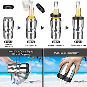 Insulated Stainless Steel 24 oz Tumbler with Freezable Drink Can Cooler for all 12 oz Slim Can,Regular Can,Beer Bottle & All Drinks (Stainless Steel Drawed)