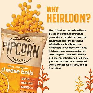 Heirloom Cheddar Cheese Balls by Pipcorn - 4.5oz - Organic Cheese, No Artificial Anything, Non-GMO Heirloom Corn, No Preservatives, Gluten Free