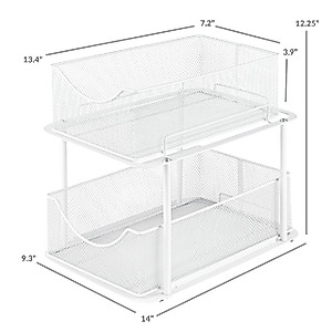 Sorbus 2 Tier Under the Sink Organizer Baskets with Mesh Sliding Drawers —Ideal for Cabinet, Countertop, Pantry, and Desktop, for Bathroom, Kitchen, Office, etc.—Made of Steel (White)
