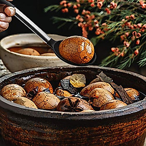 KUFUNG Silicone Slotted Serving Spoon, Stainless Steel Handle Nonstick Mixing Spoon, Heat resistant up to 480°F. Silicone Kitchen Cooking Utensils Non-Stick Baking Tool (Black)