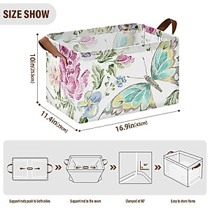 susiyo 2 Pcs Storage Bins Pink Flower and Butterflies Fabric Storage Baskets with Handles for Shelves Closet Dorm