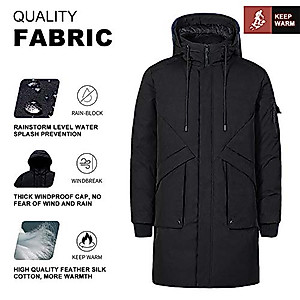 Pioneer Camp Men's Winter Coats Water-Repellent Windproof Thicken Parkas Long Hooded Padded Puffer Jacket (Black, XL)