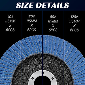 Pukamam 24 Pack Flap Discs 4 1/2 for Angle Grinder Grit 40 60 80 120 Type 29 Zirconia Grinding Wheel for Wood Metal Sanding