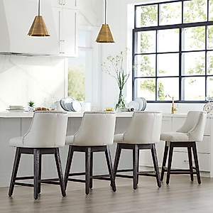 CHITA Counter Height Swivel Barstool,26" H Seat Height Upholstered Bar Stool,360° Free Swivel Barstools with Comfortable Foam Cushioning,Creamy Gray