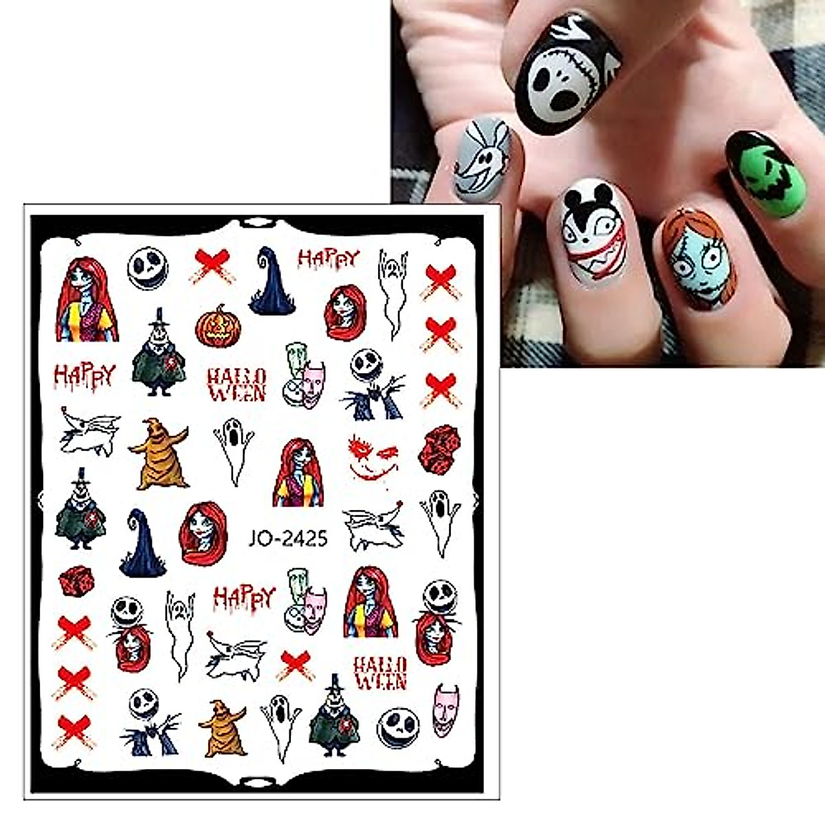 JMEOWIO 9 Sheets Halloween Nail Art Stickers Decals Self-Adhesive Pegatinas Uñas Pink Skull Ghost Witchy Spider Web Pumpkin Spook Nail Supplies Nail Art Design Decoration Accessories