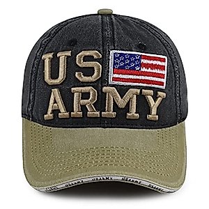 Army Hats for Men Women, USA American Flag Military Hats, Funny US Army Vietnam Veterans Baseball Cap, Adjustable Cotton Embroidered America Patriots Hat, Retirement Military Gifts for Dad Mom
