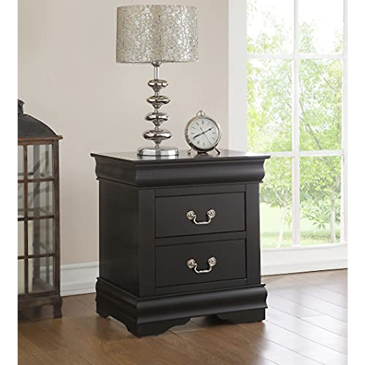 Knocbel Traditional Nightstand End Tables Side Table with 2 Drawers and Metal Handles for Bedroom Living Room Entryway, Fully Assembled, 21" W x 15" D x 24" H,Black Nightstand