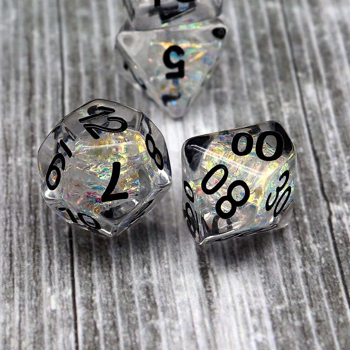 PJOY Clear Rainbow Resin DND Dice and Dragon Pattern D&D Metal Dice