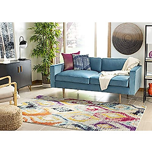 SAFAVIEH Monaco Collection 5'1" x 7'7" Multi MNC242F Ogee Trellis Watercolor Distressed Non-Shedding Living Room Bedroom Area Rug