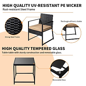 Aug-guan Patio Furniture Set,Wicker Bistro Set 3 Pieces Outdoor Furniture,Rattan Table and Patio Chairs Set for Balcony,Yard,Porch and Deck（Khaki