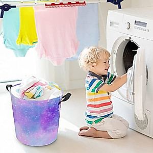 HoaMoya Collapsible Unicorn Galaxy with Glitter Laundry Basket Pastel Cloud And Sky Freestanding Laundry Hamper With Handles Large Waterproof Cloth Toy Storage Bin for Household Bedroom Bathroom