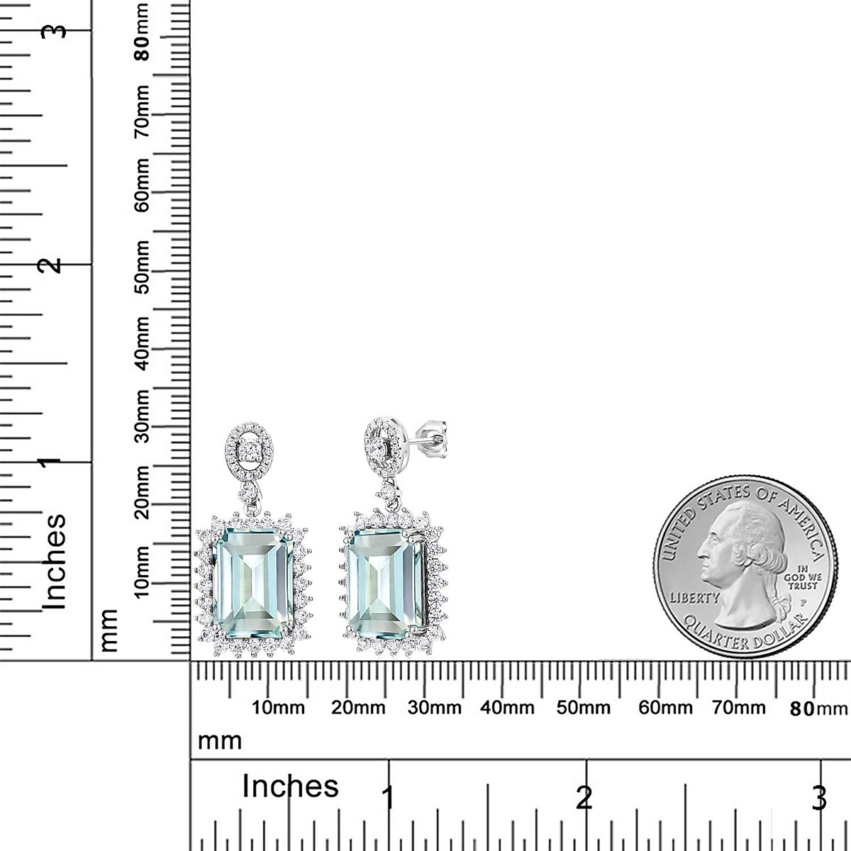 Gem Stone King 925 Sterling Silver Sky Blue Simulated Aquamarine Earrings | Emerald Cut 14X10MM Dangle Earrings For Women | Gemstone March Birthstone | 13.88 Cttw