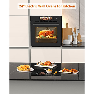 Ecoexplorer 24in Single Wall Oven, Built-in Electric Ovens with Steam&Grill&Air Frying Mode, 3000W, 240V, 2.5Cu.ft Stainless Steel Convection Built-in Oven, Advanced TFT Screen