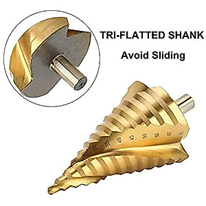 LESOLEIL Large HSS Spiral Step Drill Bit - 1/4" to 2-5/8'' Grooves Cone Drill Bit Titanium Coated for Drilling Aluminium Iron Sheets, Wood, PVC Hole Cutting