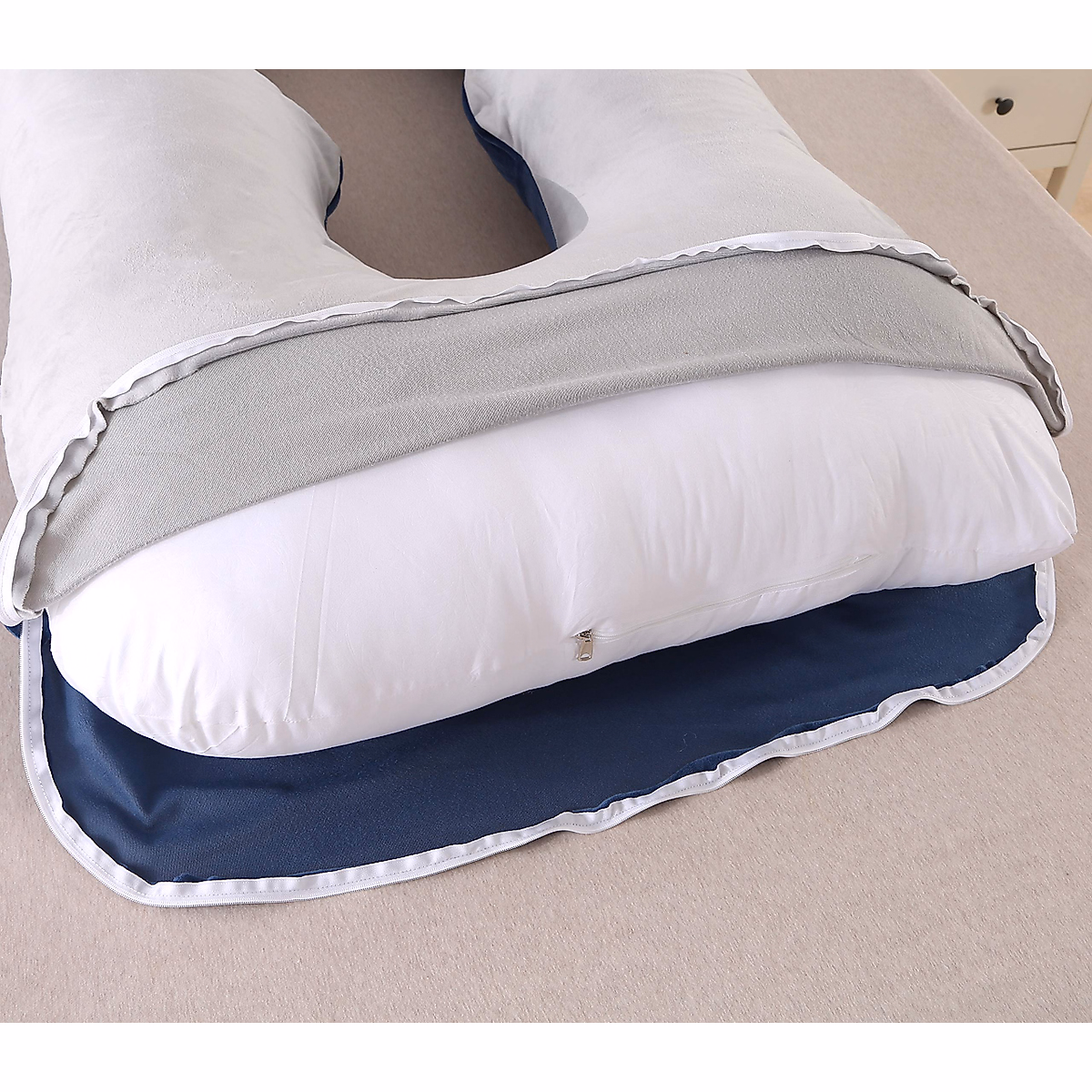 Amagoing 57 inches Pregnancy Pillows for Sleeping, U Shaped Maternity Full Body Pillow for Pregnant Women with Hip, Leg, Back, Belly Support, Washable Velour Cover Included