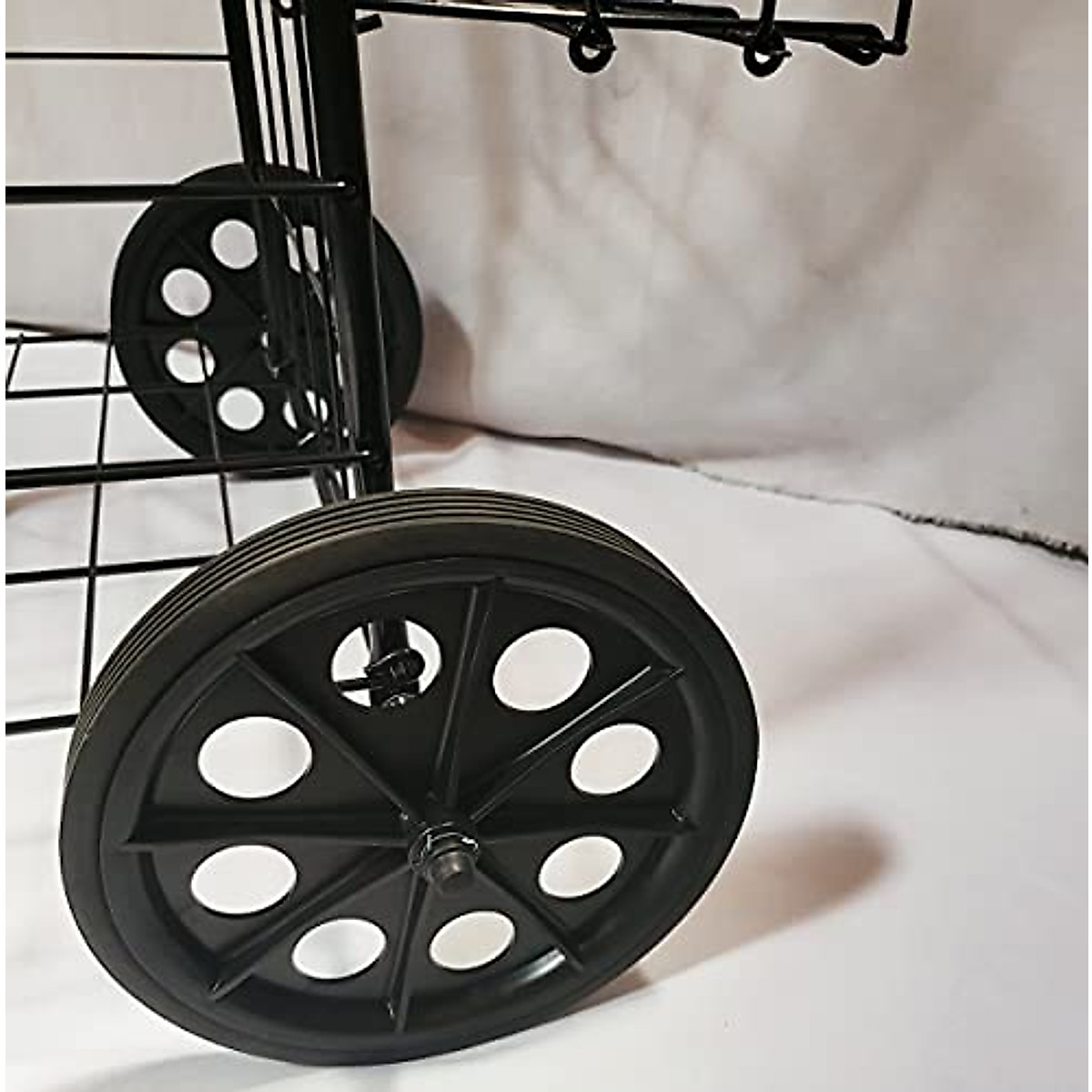 PrimeTrendz Jumbo Shopping/Laundry Folding Cart | Double Basket | Front Moving Swivel Wheels | Thicker Soft Sponge Handle | Color: Black