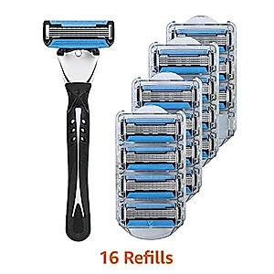 Amazon Basics 5-Blade MotionSphere Razor for Men with Dual Lubrication and Precision Trimmer, Handle & 16 Cartridges (Cartridges fit Amazon Basics Razor Handles only) (Previously Solimo)