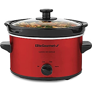 Elite Gourmet MST-275XR Electric Oval Slow Cooker, Adjustable Temp, Entrees, Sauces, Stews & Dips, Dishwasher Safe Glass Lid & Crock (2 Quart, Metallic Red)