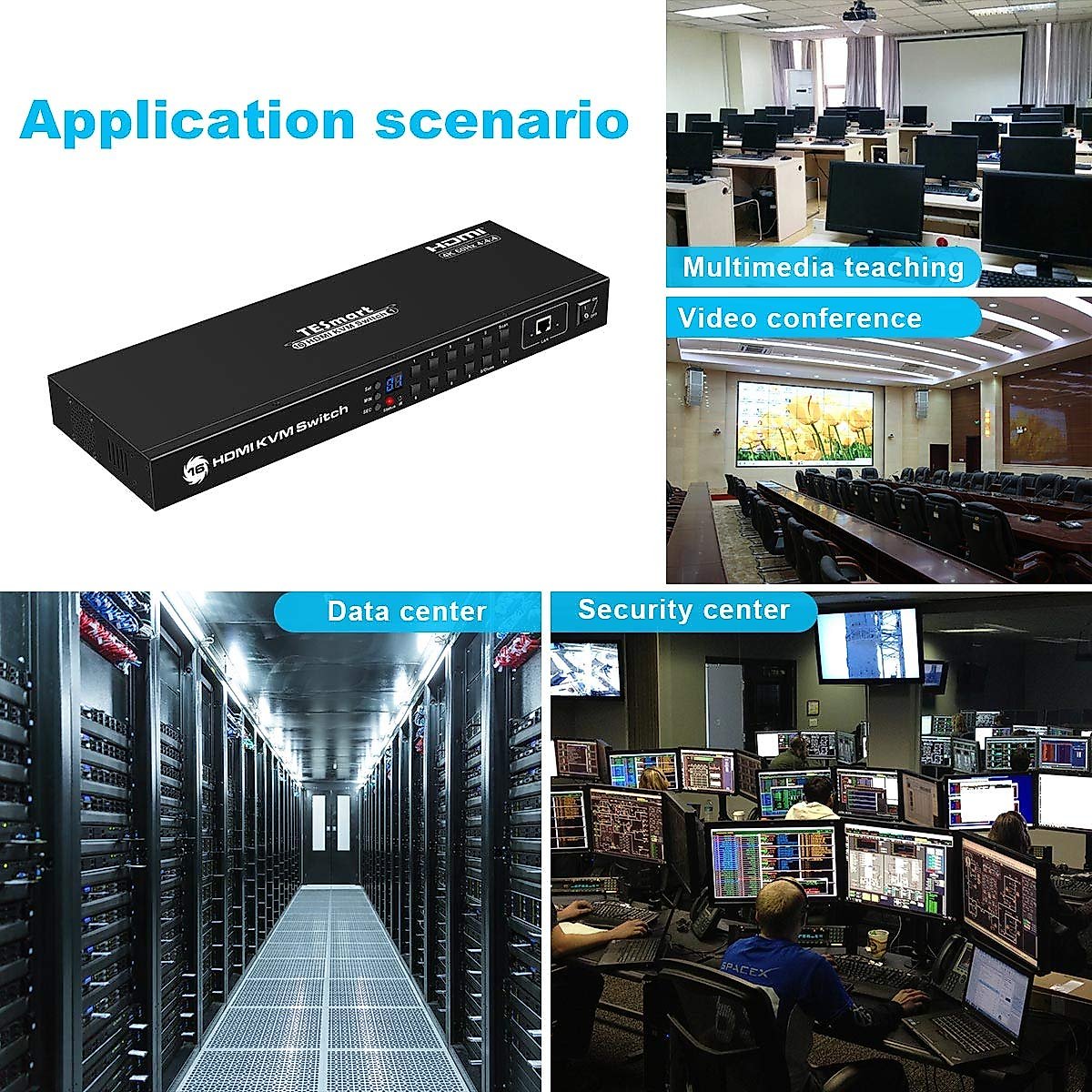TESmart 16x1 HDMI KVM Switch 16 Port Enterprise Grade Support 4K 60Hz Ultra HD Console Rack Mount Switcher with 8 Pcs 5ft KVM Cable,USB 2.0 Device Control up to 16 PCs/Servers,RS232,LAN Port Control