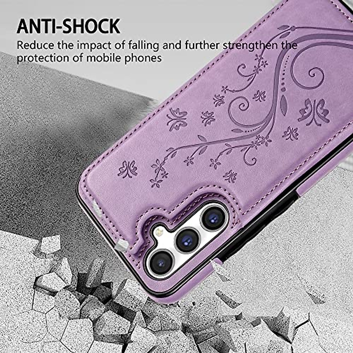 YWKJ Compatible with Samsung Galaxy A54 5G Case Wallet with Card Slot Butterfly Embossing Flip Leather Magnetic Clasp Protective Phone Case for Samsung Galaxy A54 Case Wallet(Purple-6.4 inch)