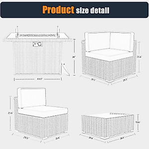 KHOLH Patio Furniture Set with Fire Pit Table, 15 Pieces Outdoor All-Weather Wicker Conversation Sectional Chair Sofa Set