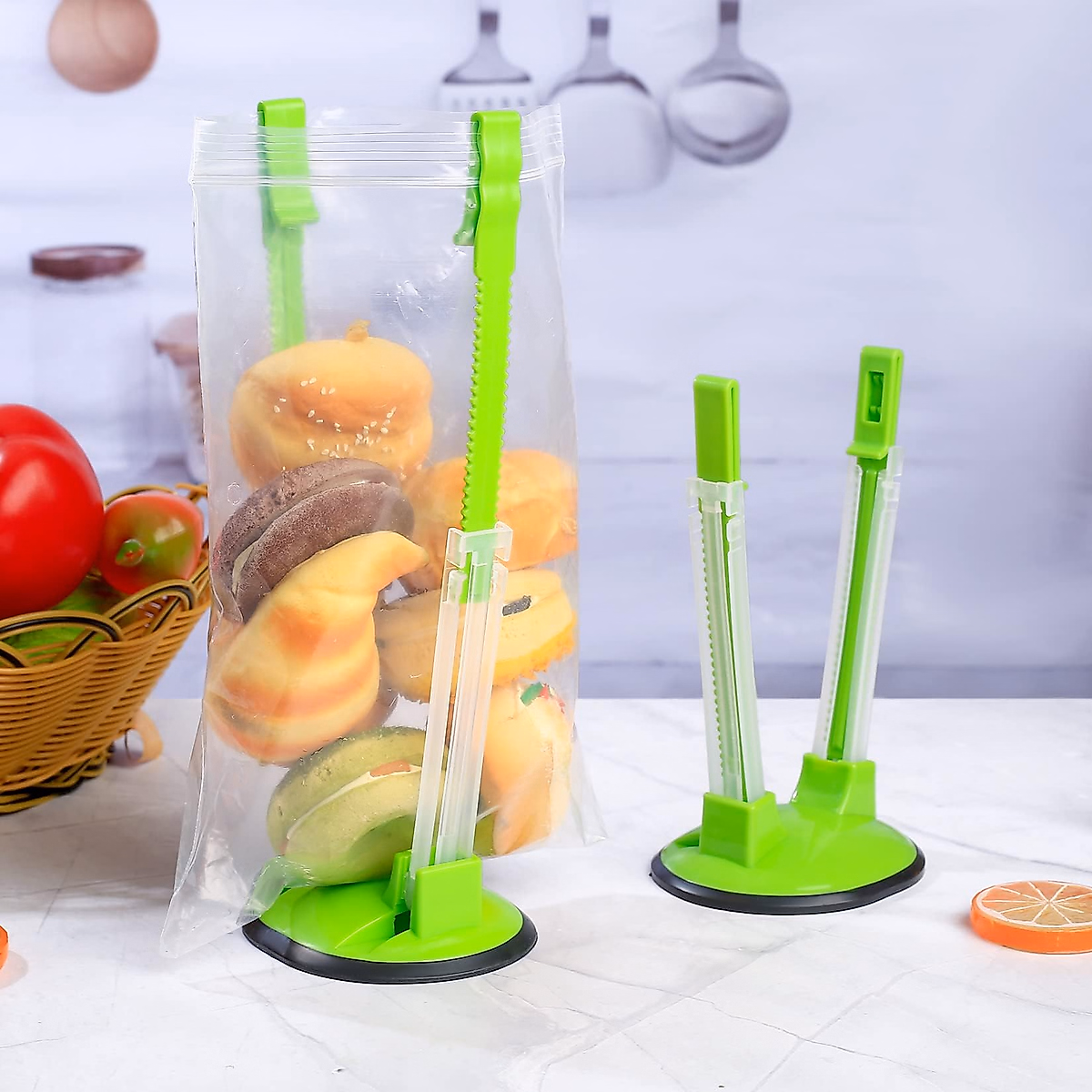 2 Pcs Freezer Bag Holder Stand, Food Storage Holders, Adjustable Plastic Food Prep Bag, Zip Lock Bag Holder Stand for Food Meal Prep Bag, Kitchen Gadget Baggy Rack